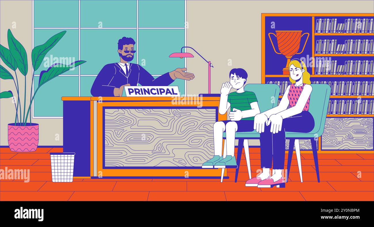 School principal with bully and his mother cartoon flat illustration Stock Vector Image & Art ...