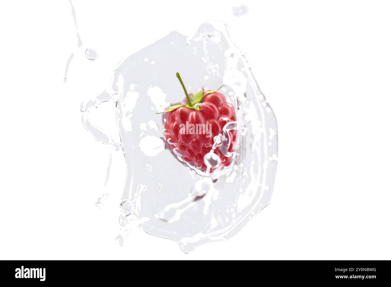Raspberry falling in water splash mockup, depth of field, 3d rendering ...