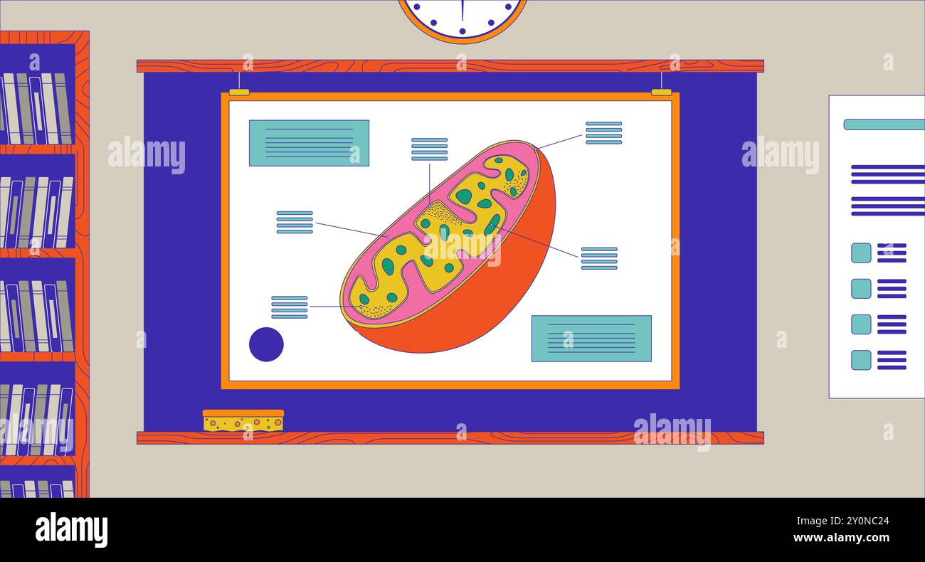 Cell model on classroom blackboard cartoon flat illustration Stock ...