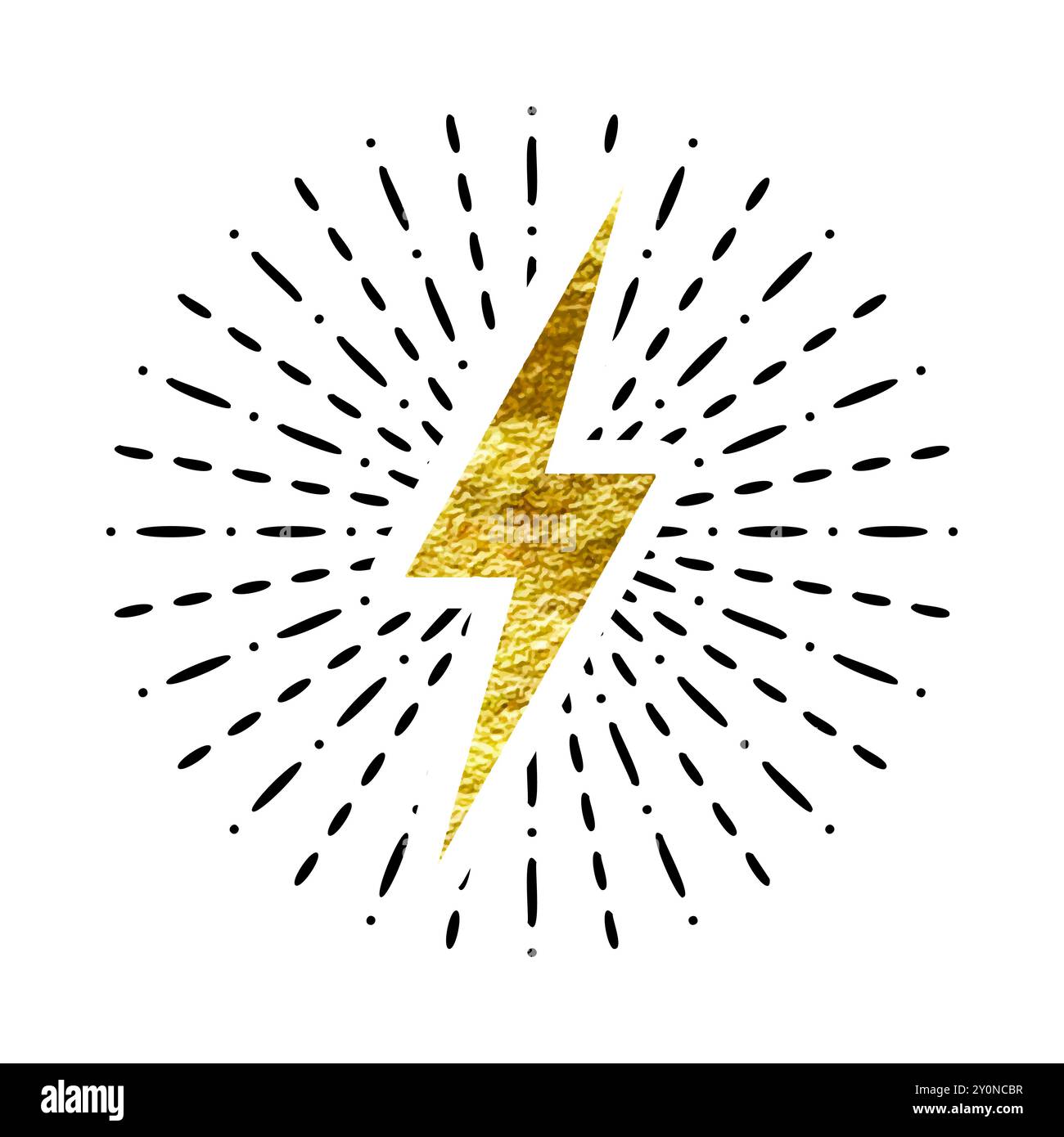 Vintage golden lightning bolt and sun rays. Gold foil texture ...