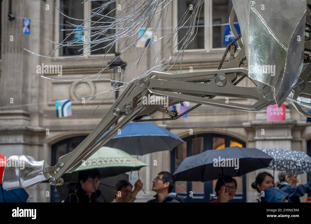 Paris, France - 08 30 2024: Paris city hall. Exhibition of Zeus, the ...