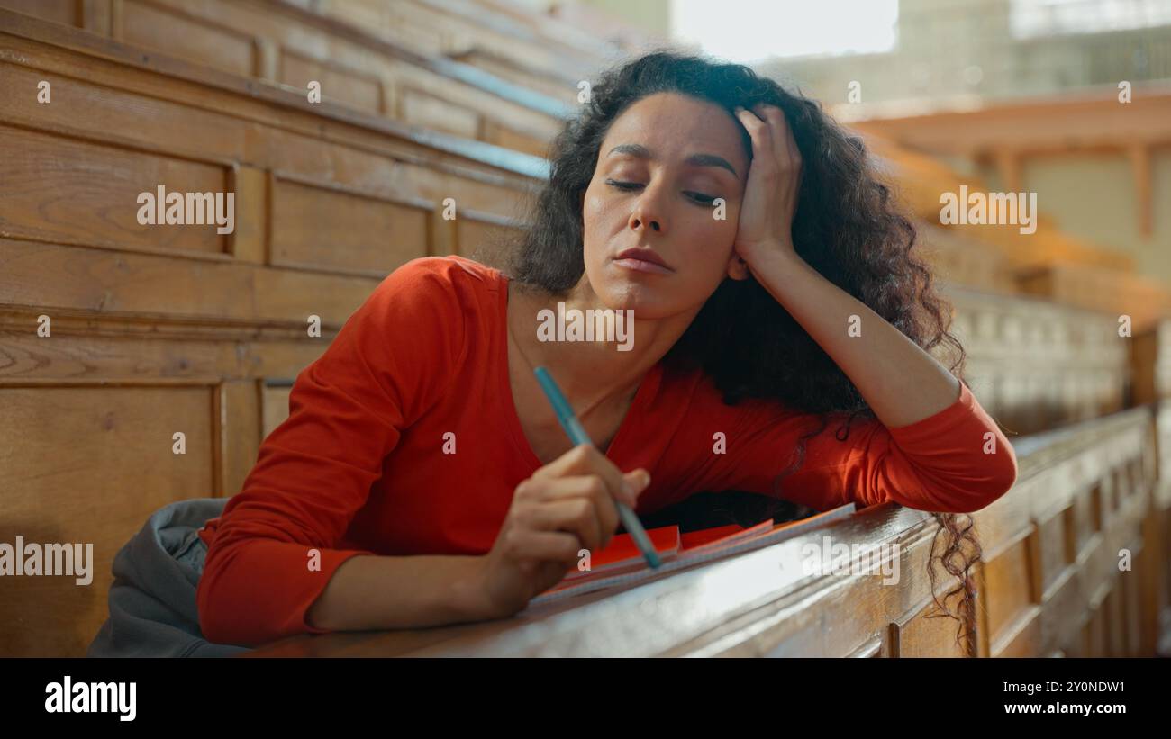 Pensive thinking boring lazy Hispanic woman thoughtful sad Latina girl ...