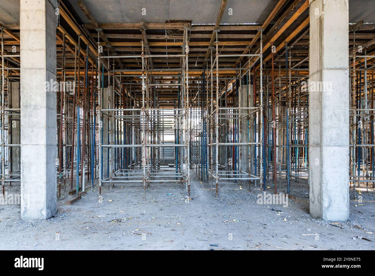 Scaffolding Unveiled Beneath the Ceiling for Concrete Pouring at a ...