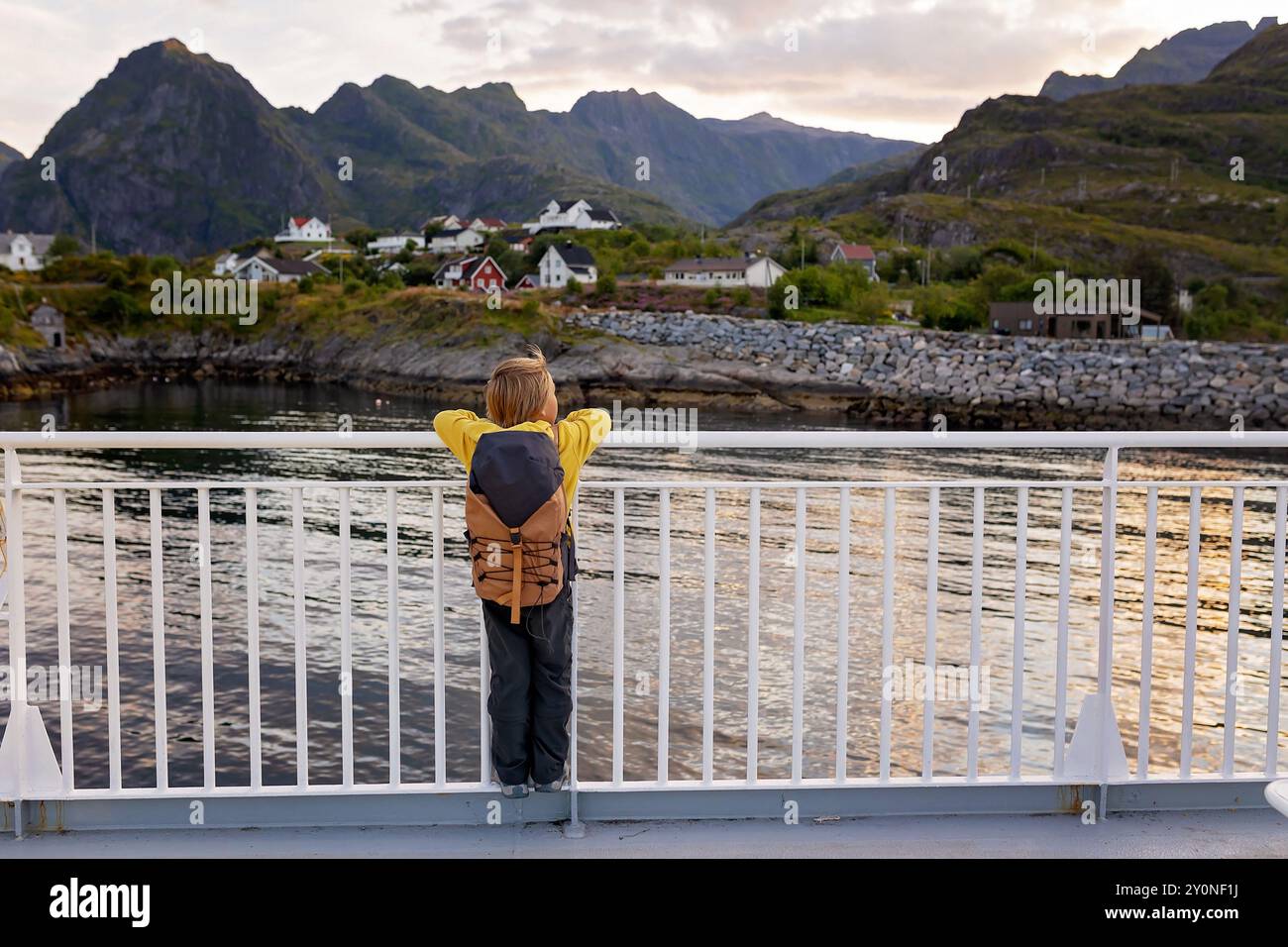 People, enjoying ferry ride between Bodo and Lofoten Moskenesoya ...