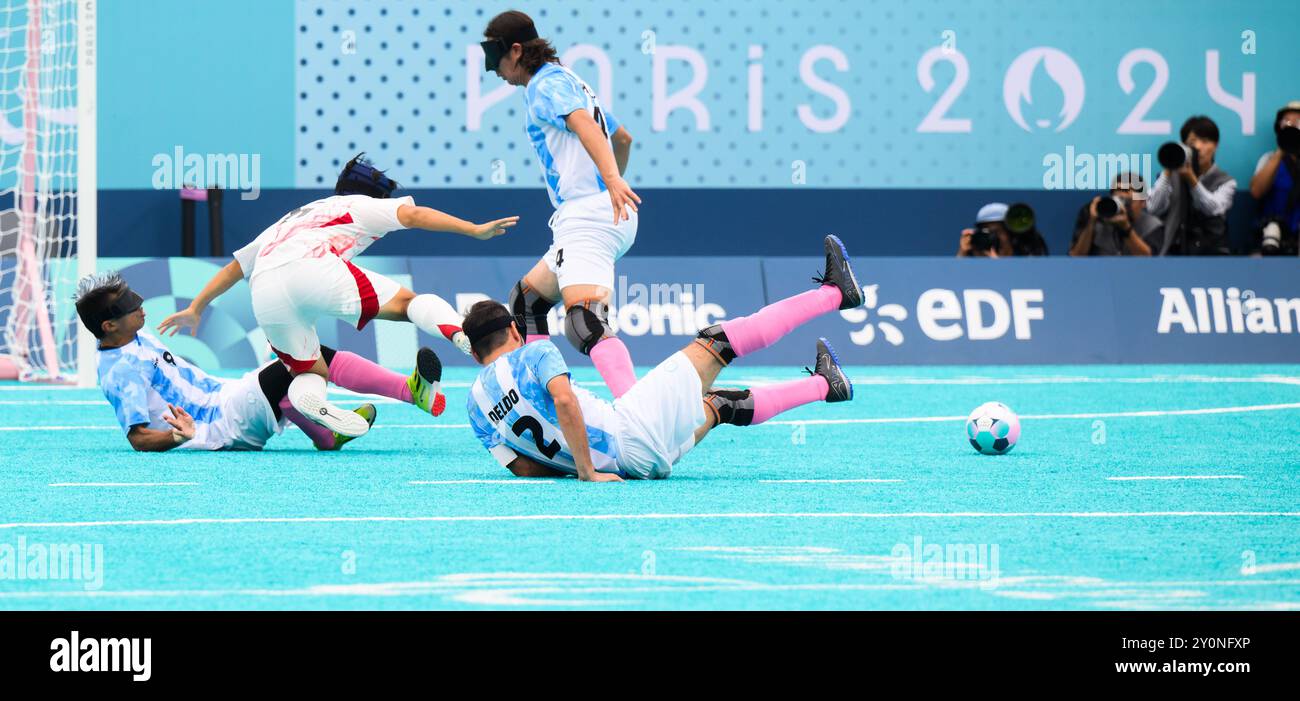 Paris, France. 03rd Sep, 2024. Paralympics, Paris 2024, blind soccer ...