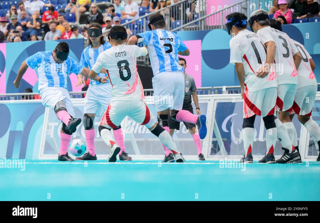 Paris, France. 03rd Sep, 2024. Paralympics, Paris 2024, blind soccer ...