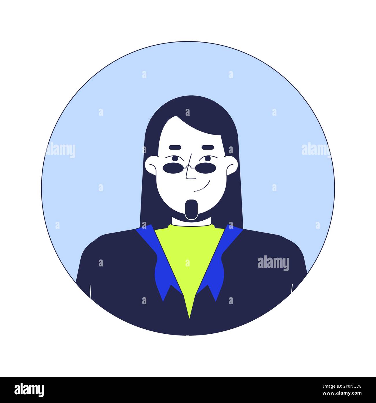 Sunglasses man with beard goatee 2D linear vector avatar illustration ...