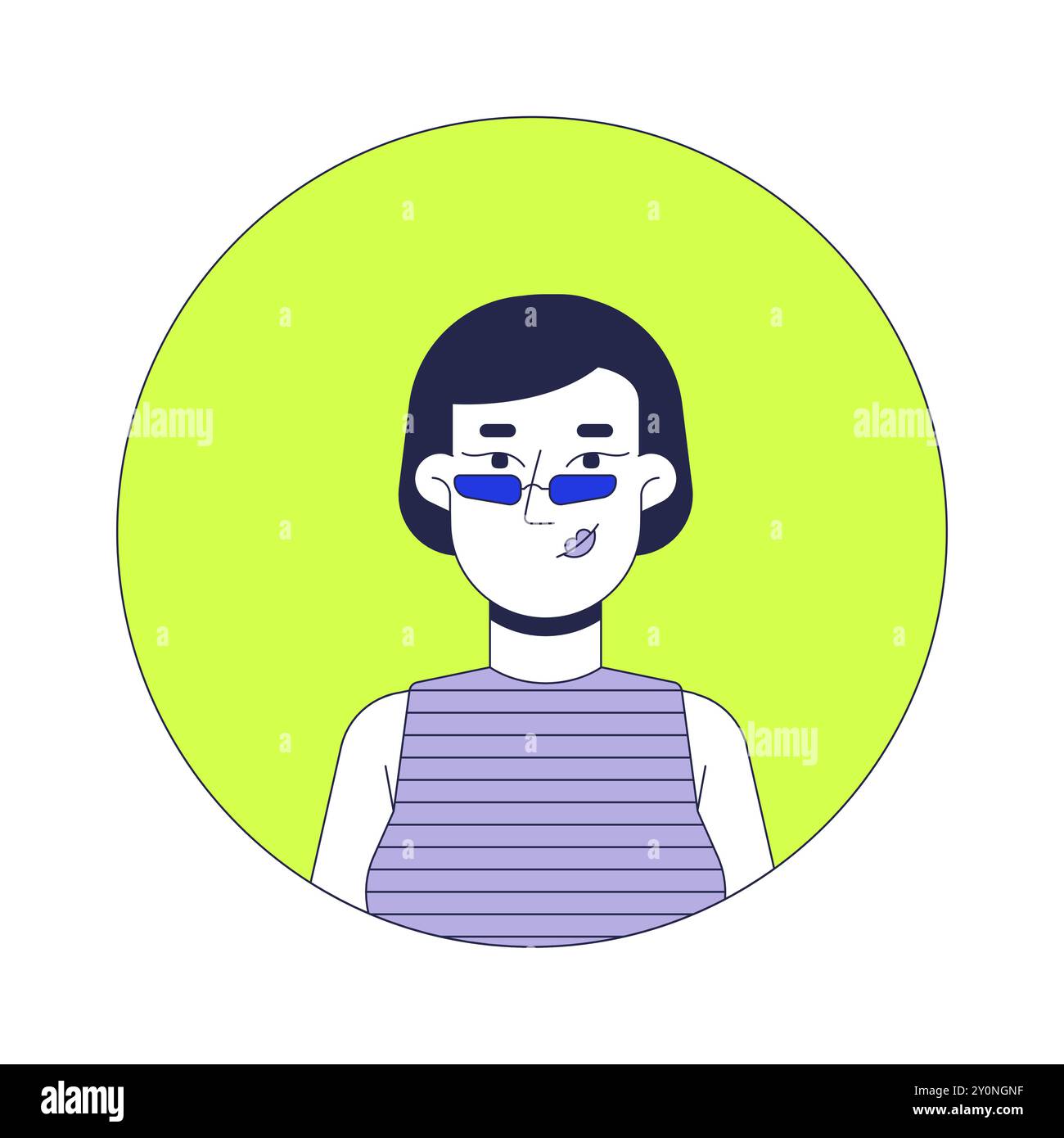 Korean woman wearing slim sunglasses 90s 2D linear vector avatar ...