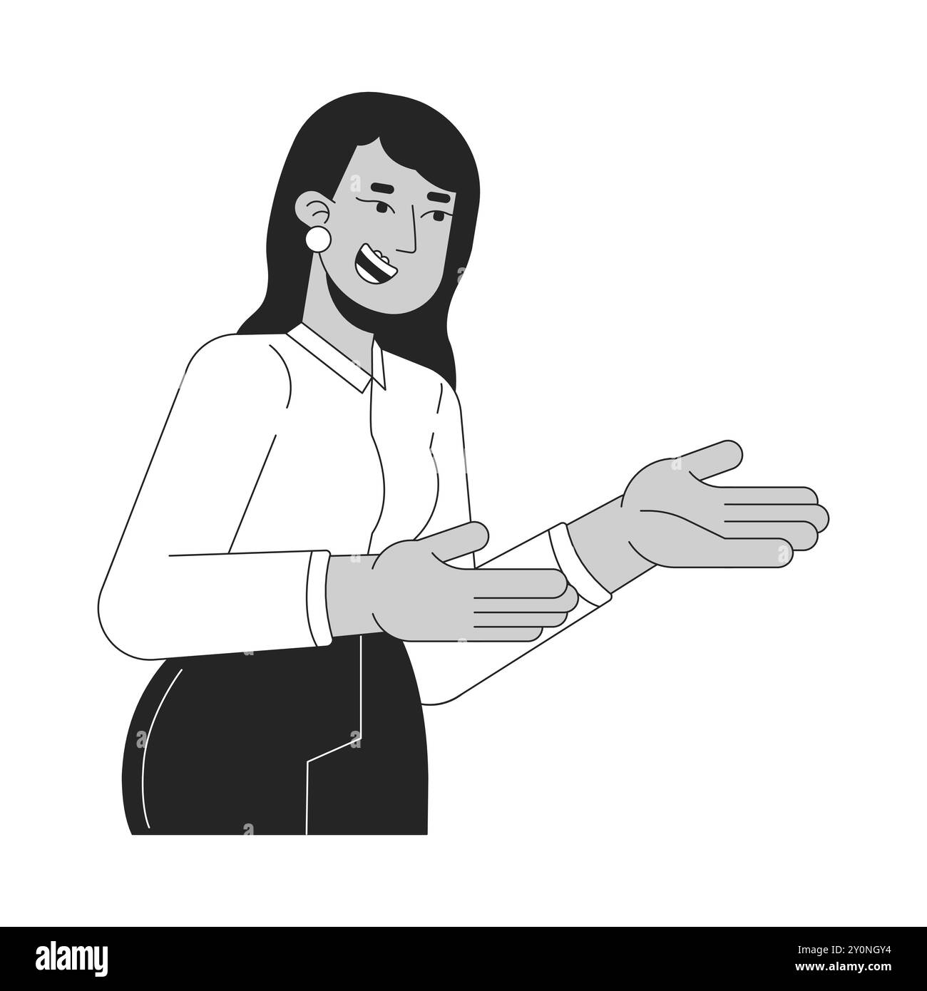 Indian woman friendly manager black and white 2D line cartoon character ...