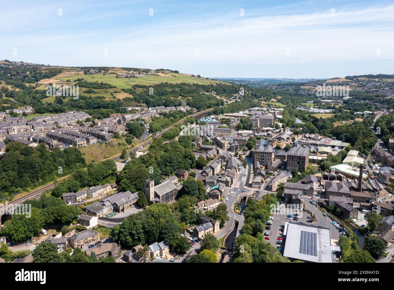 Aerial photo of the historic Yorkshire town of Huddersfield in the UK ...