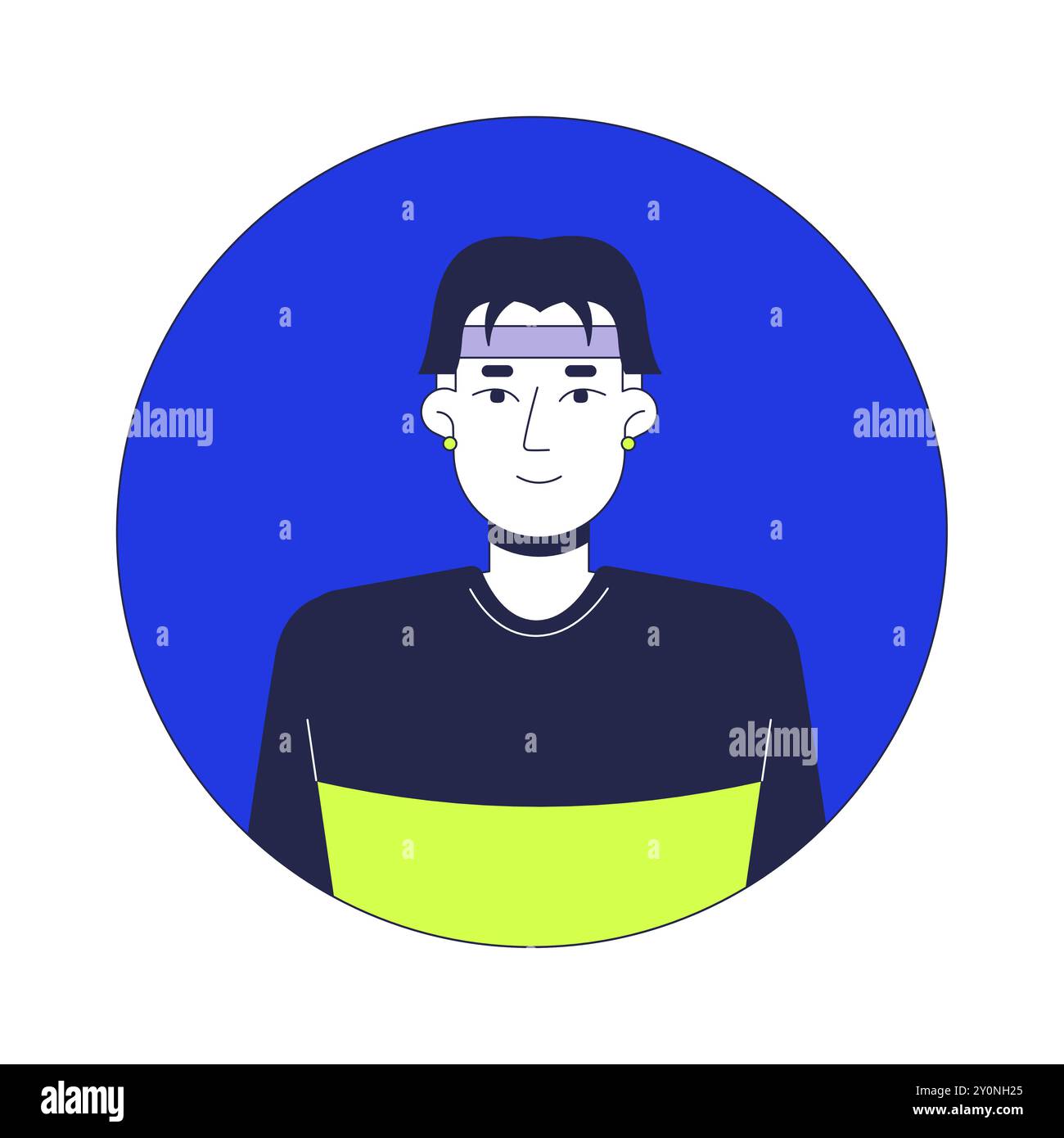 Korean young man wearing headband 2D linear vector avatar illustration ...