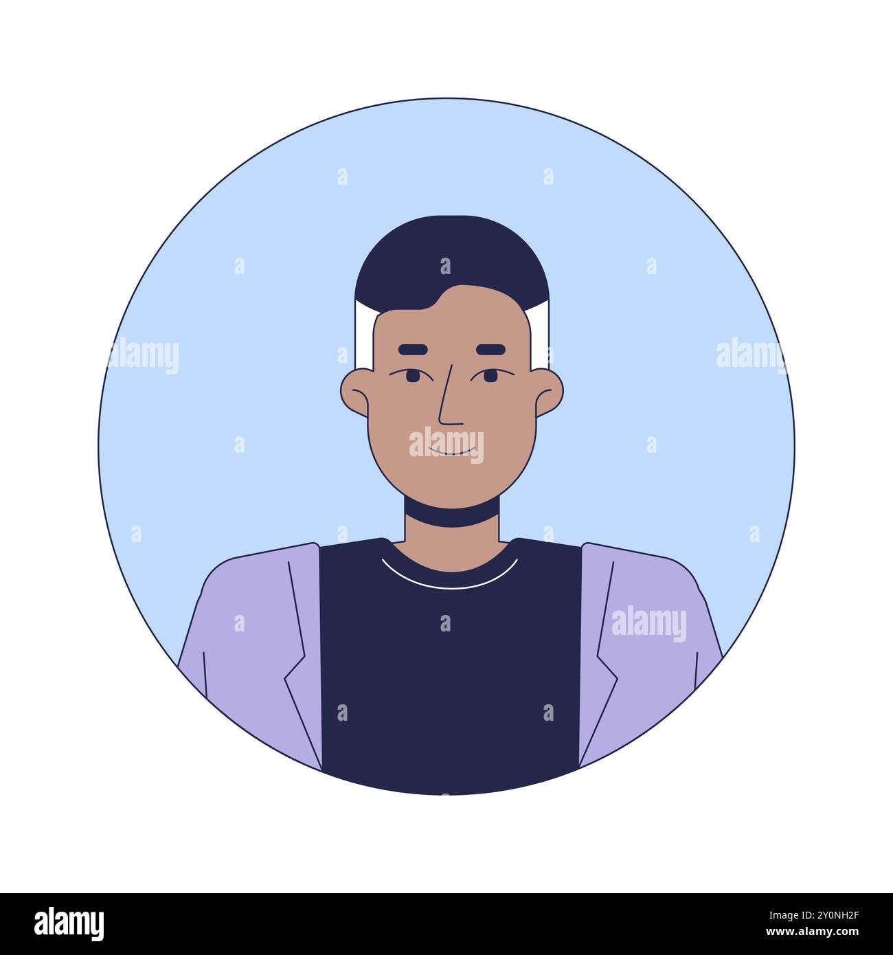 Arab mature man with grey hair at temples 2D linear vector avatar ...