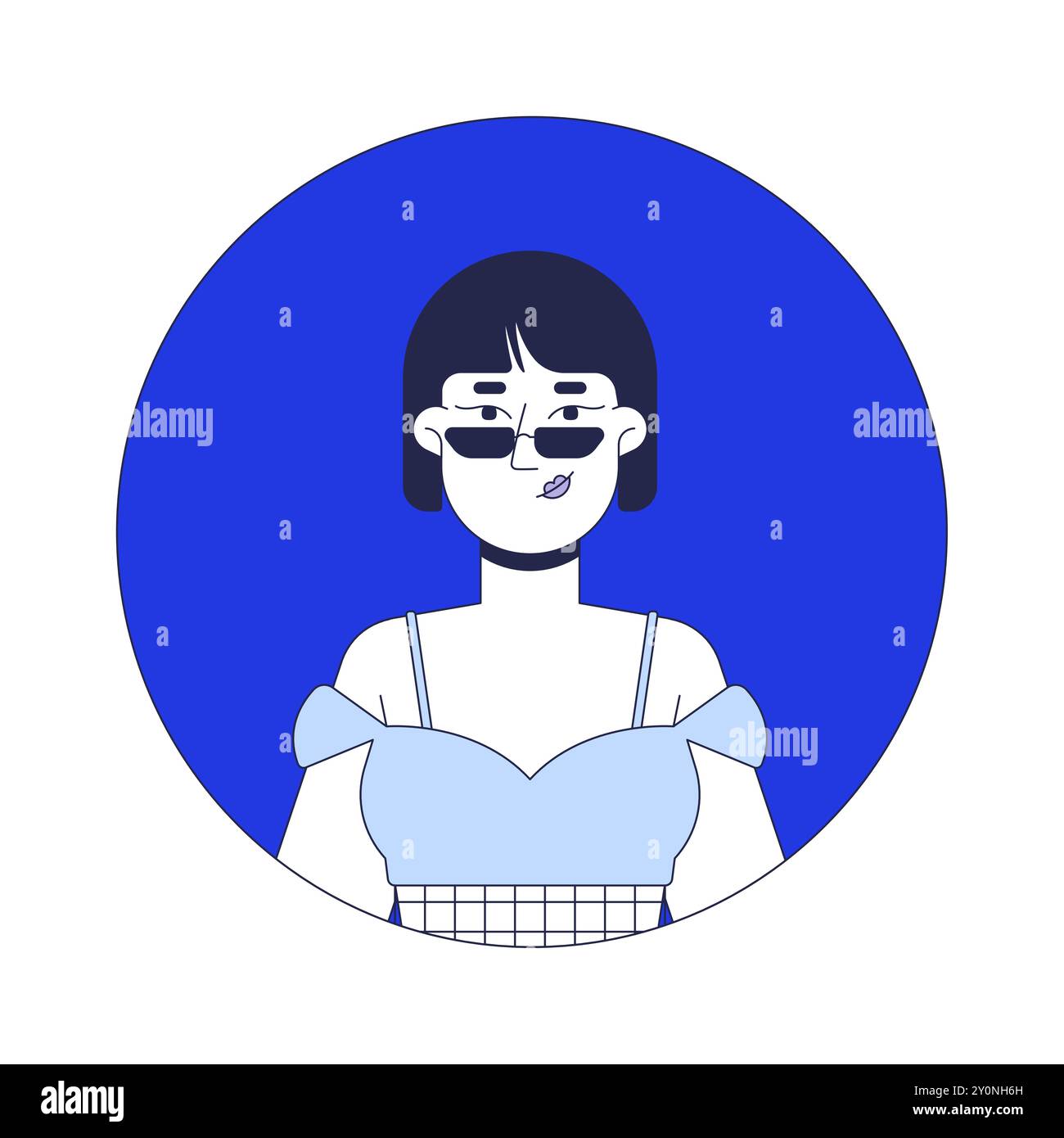 Narrow sunglasses korean woman in summer dress 2D linear vector avatar ...