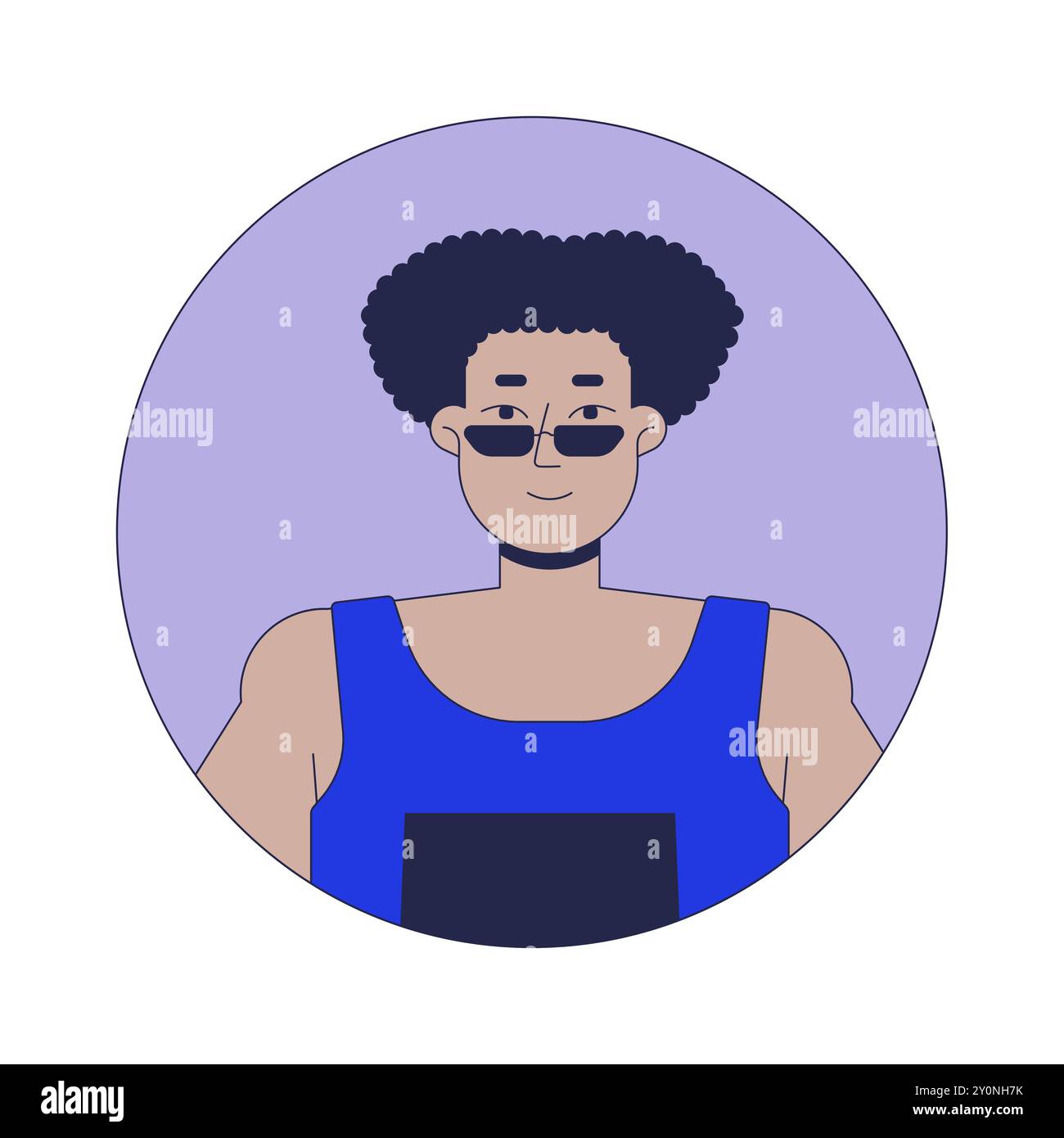 Sunglasses hispanic man with athletic body 2D linear vector avatar ...