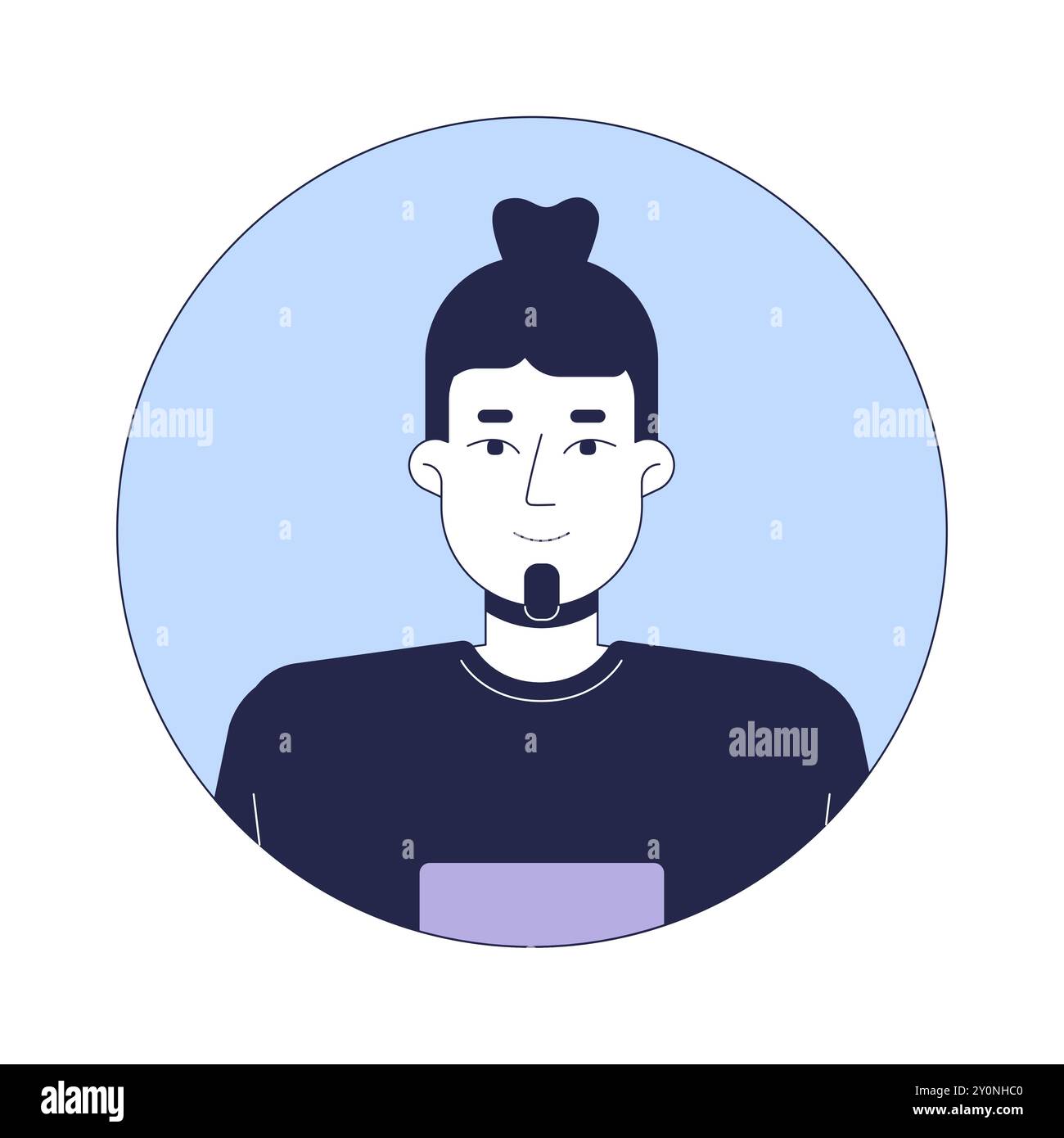 Caucasian man bun and beard goatee 2D linear vector avatar illustration ...