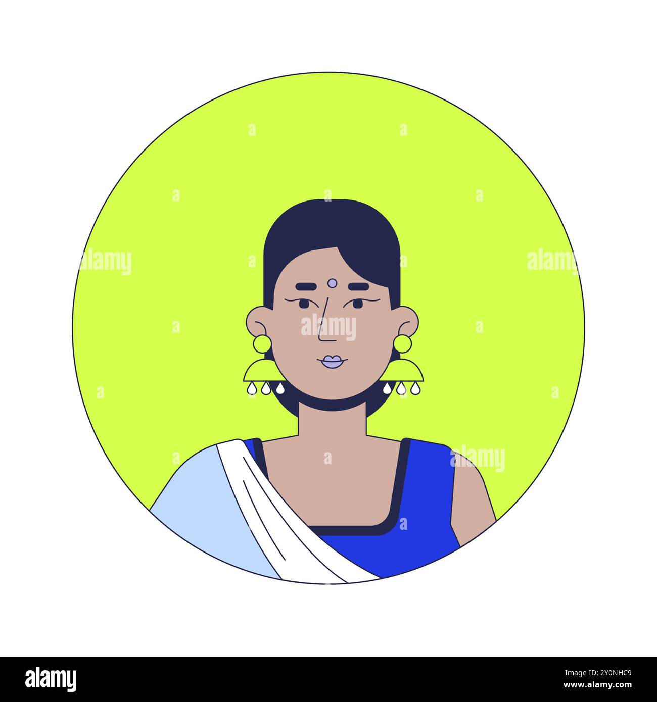 Hindu woman in saree dress 2D linear vector avatar illustration Stock ...