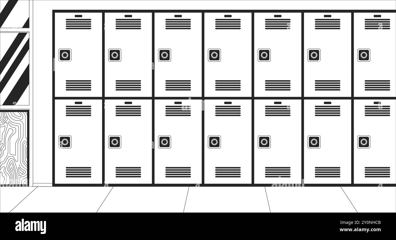 Hallway lockers black and white line illustration Stock Vector Image ...