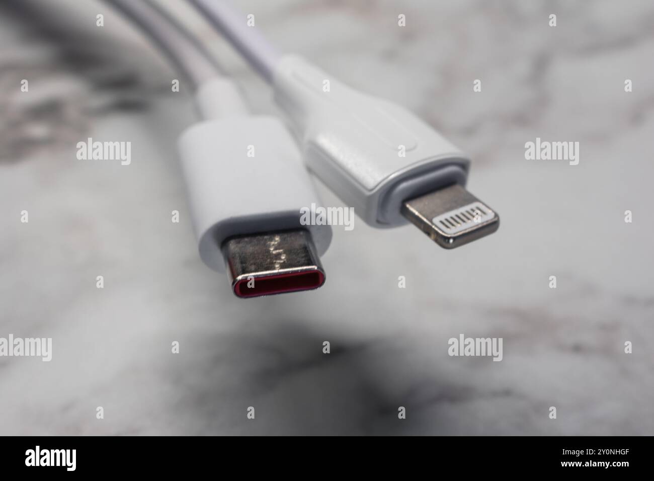 White charging and synchronization cables with Type-C and Lightning ...