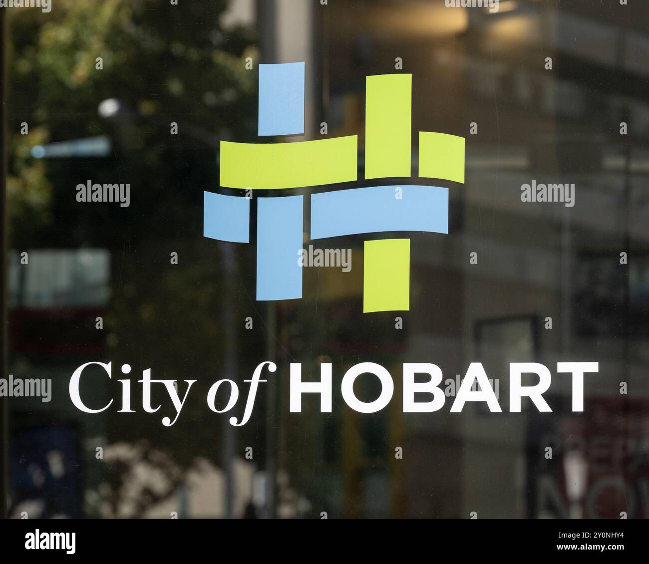 Sign on the window for the City of Hobart, capital of Australia's ...