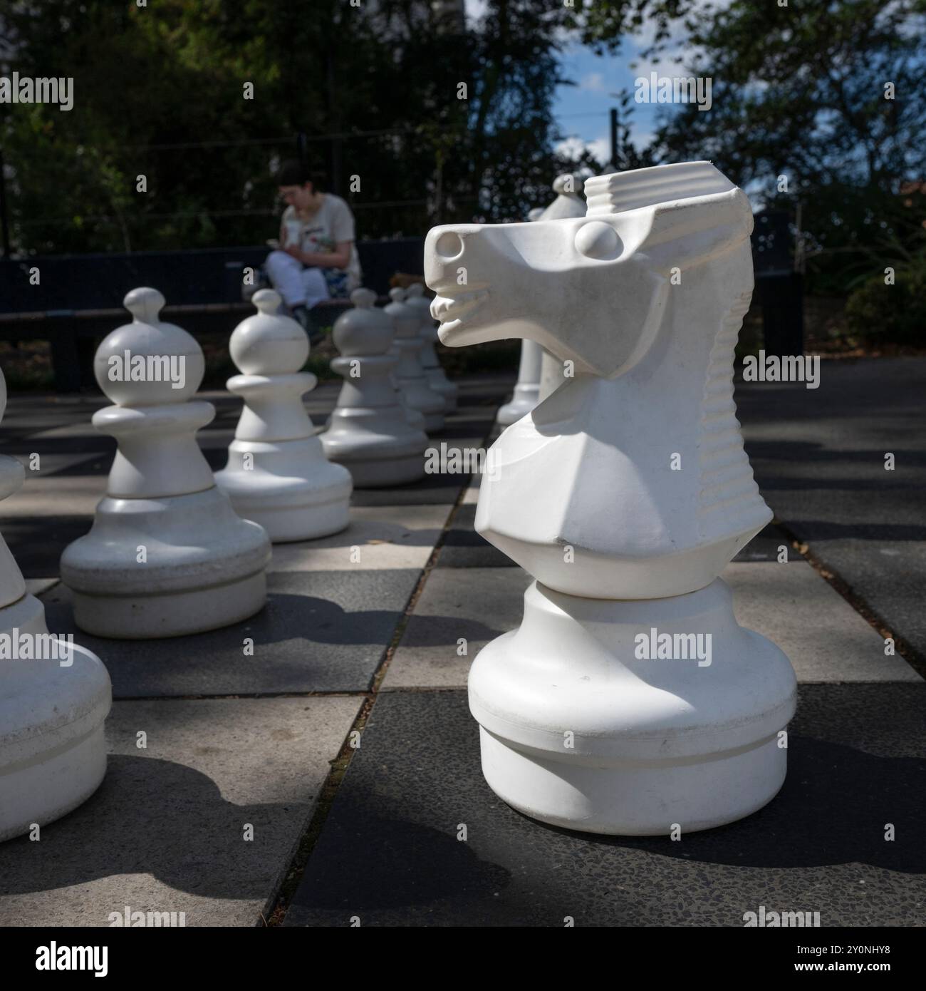 Oversize chess pieces on an outdoor chess board Franklin Square, in the ...