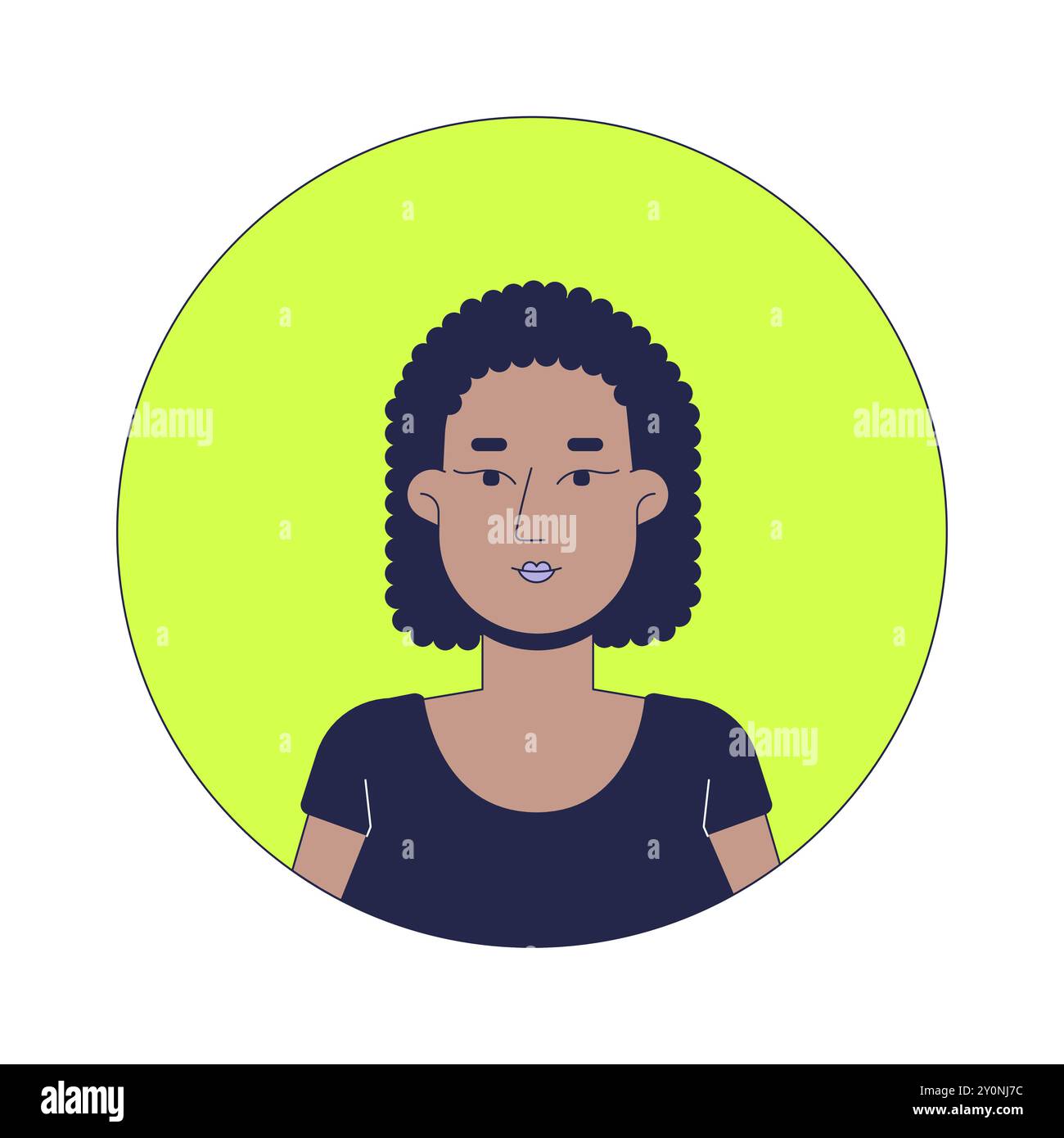 Black woman with afro curly hair 2D linear vector avatar illustration ...