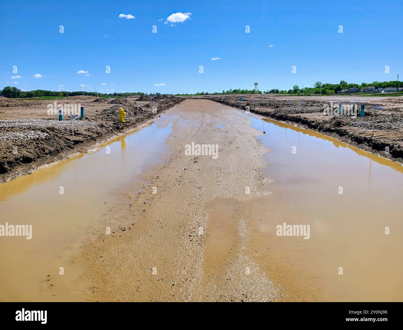 Construction Site Trench with Utility Markers in Rural Setting Eye ...