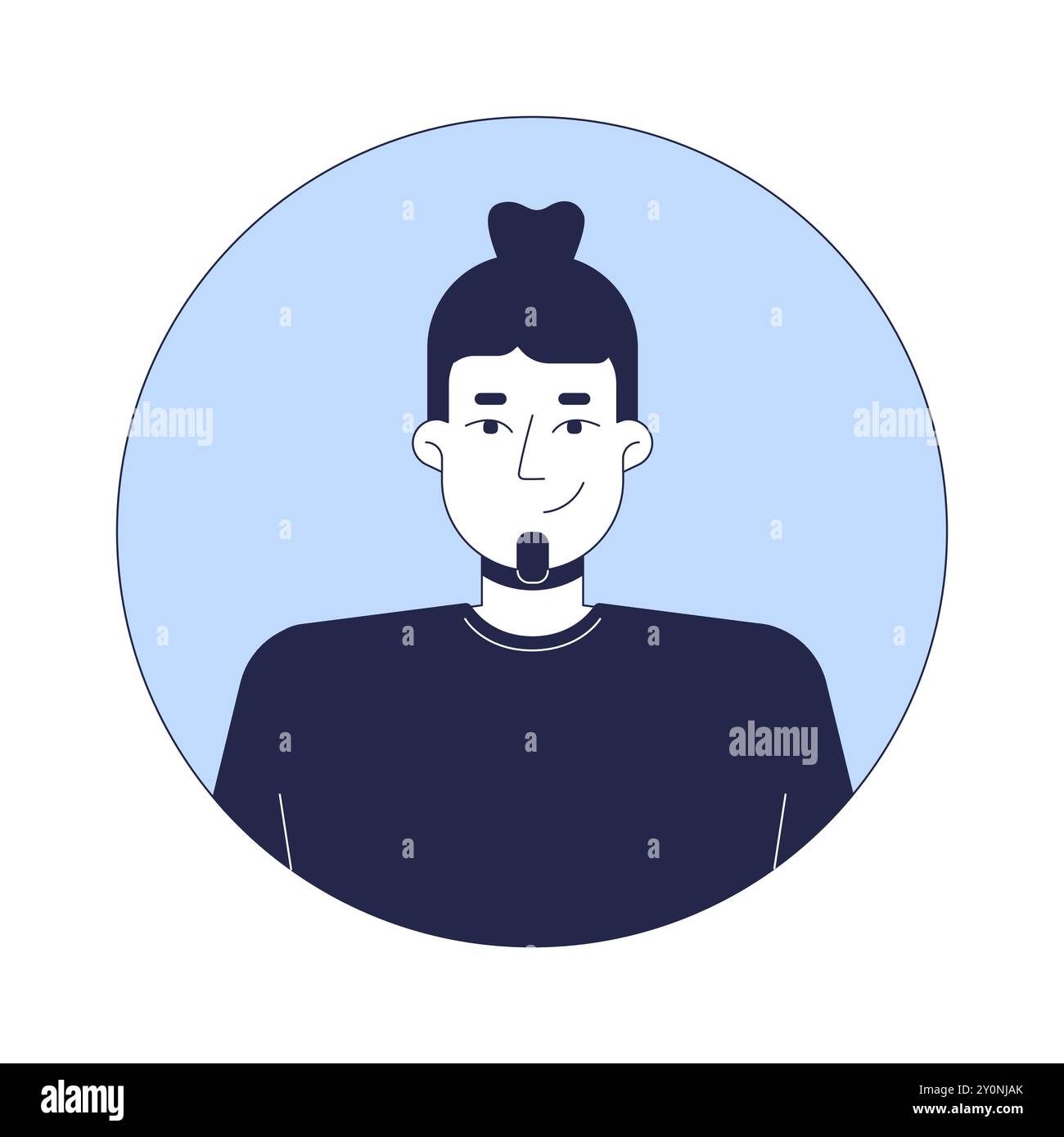 Caucasian man with bun hair and simple t-shirt 2D linear vector avatar ...
