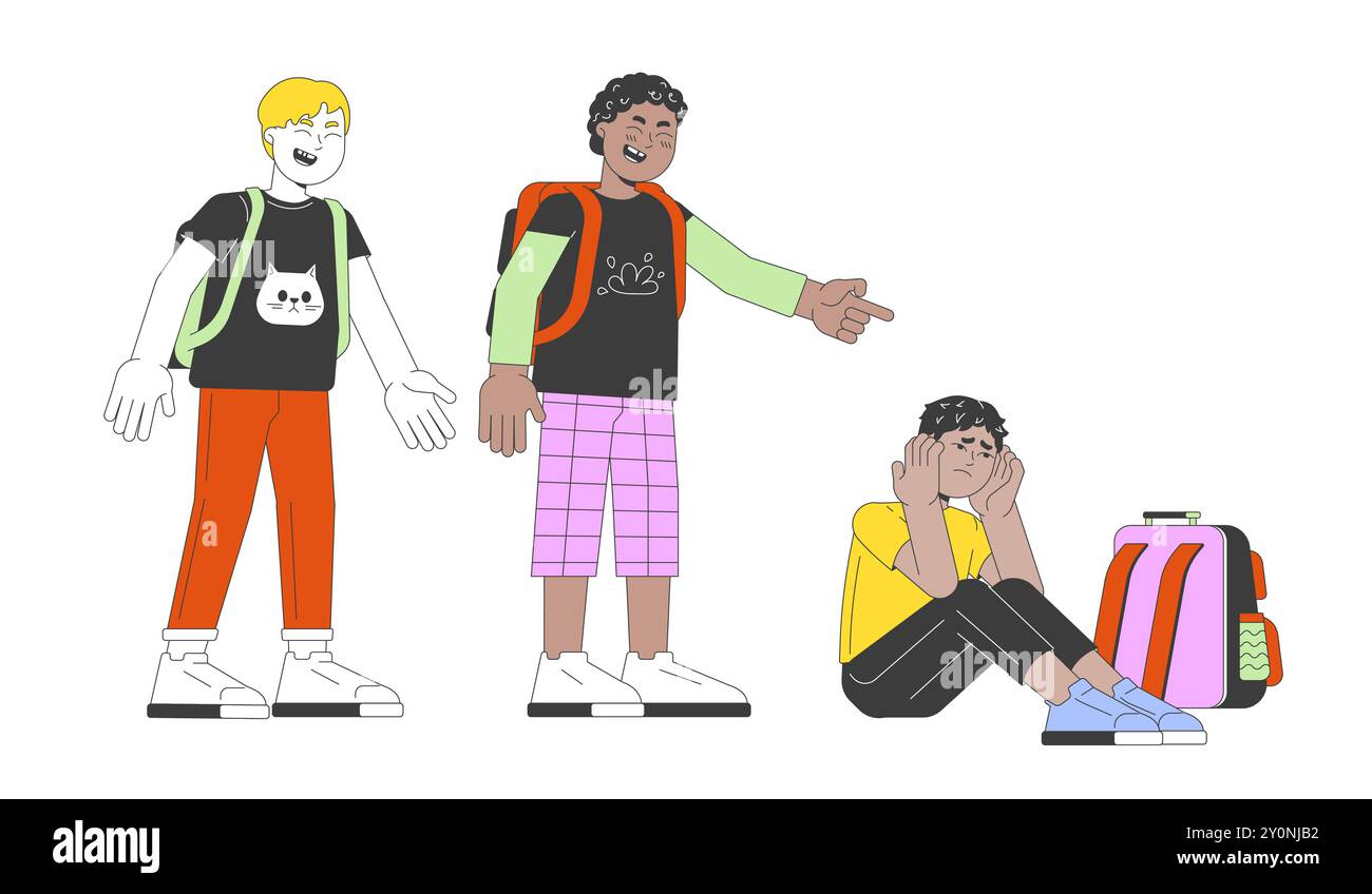 Schoolboys bullies bullying preteen kid 2D cartoon characters Stock ...