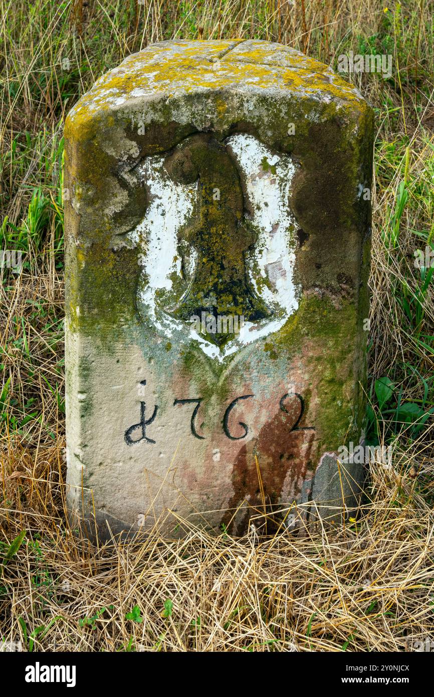The boundary stone No. 33 from 1762, at Lange Erlen, Riehen/Weil am ...
