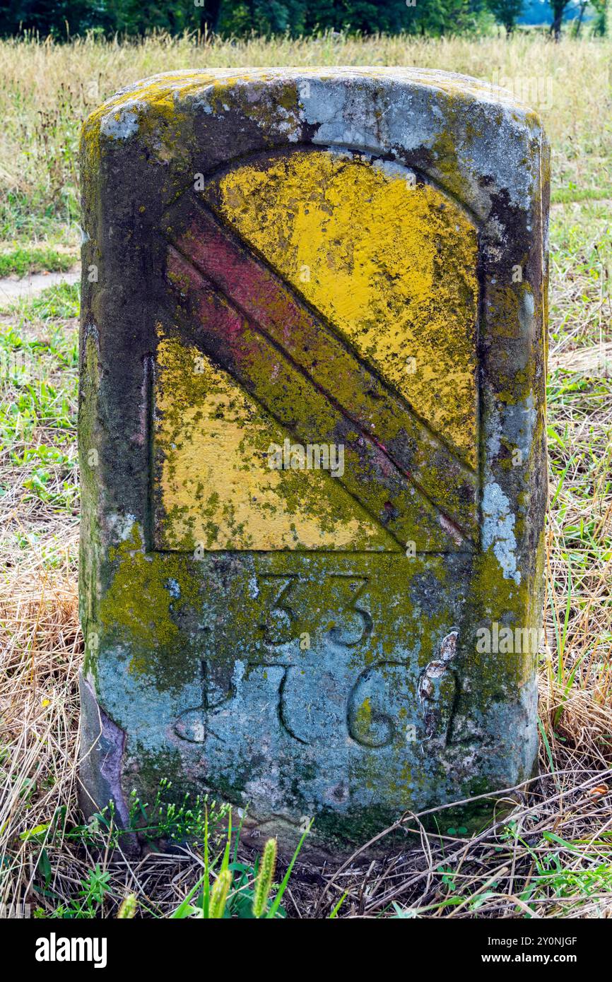 The boundary stone No. 33 from 1762, at Lange Erlen, Riehen/Weil am ...