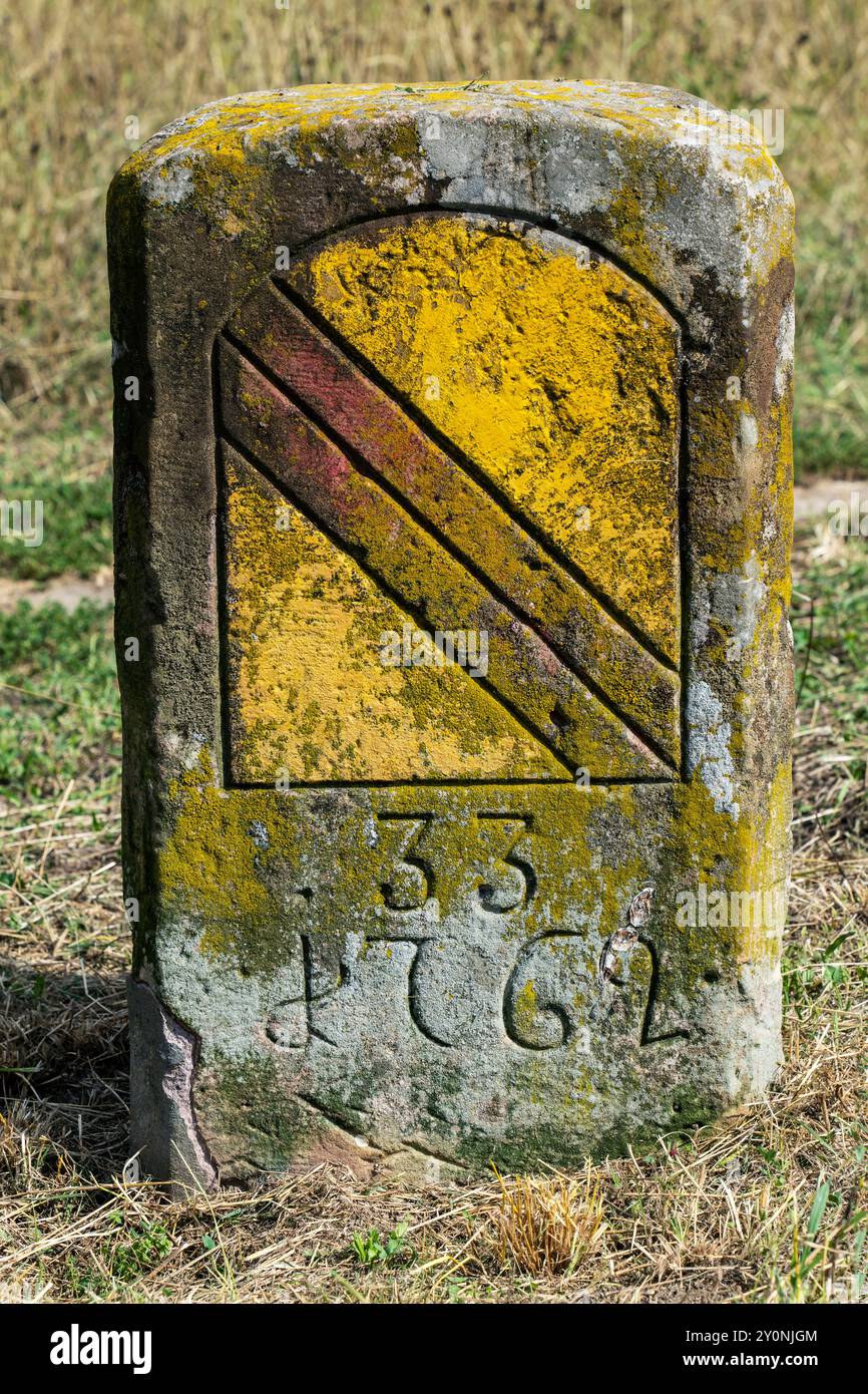 The boundary stone No. 33 from 1762, at Lange Erlen, Riehen/Weil am ...