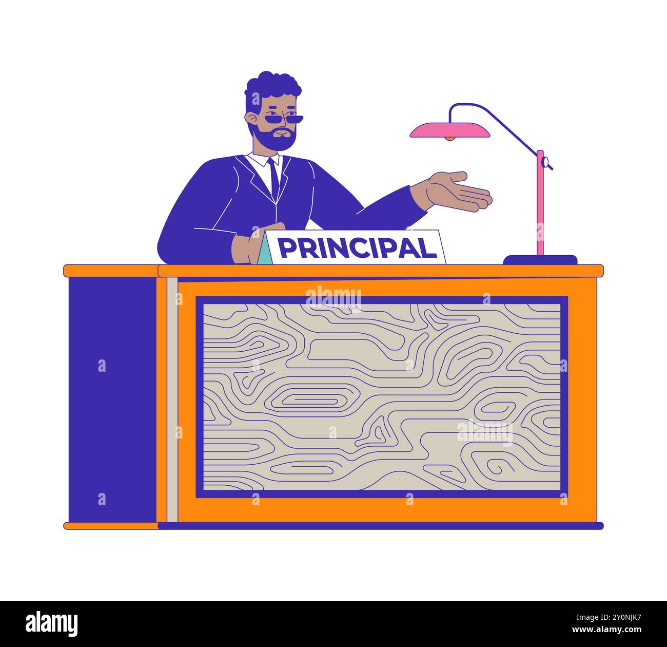 African american man principal at desk 2D cartoon character Stock ...