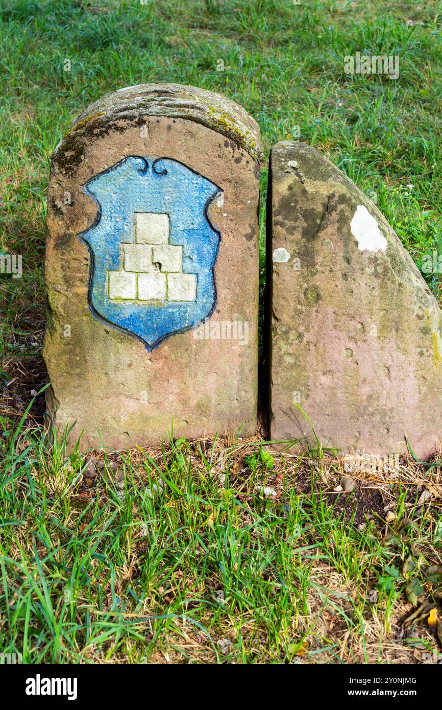The boundary stone no. 22 at a historical place. Lange Erlen park ...