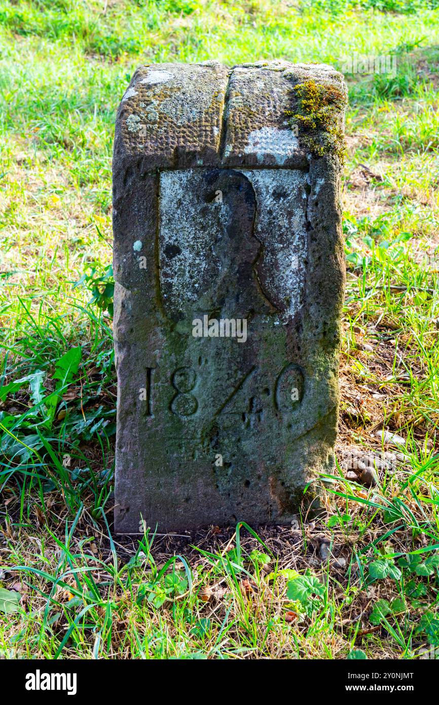 The boundary stone no. 22 at a historical place. Lange Erlen park ...