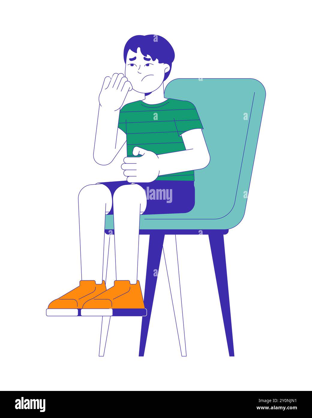 Upset little asian boy sitting on chair 2D cartoon character Stock ...