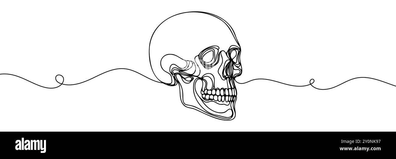 Human scull. One line continuous Halloween skull isolated on white ...