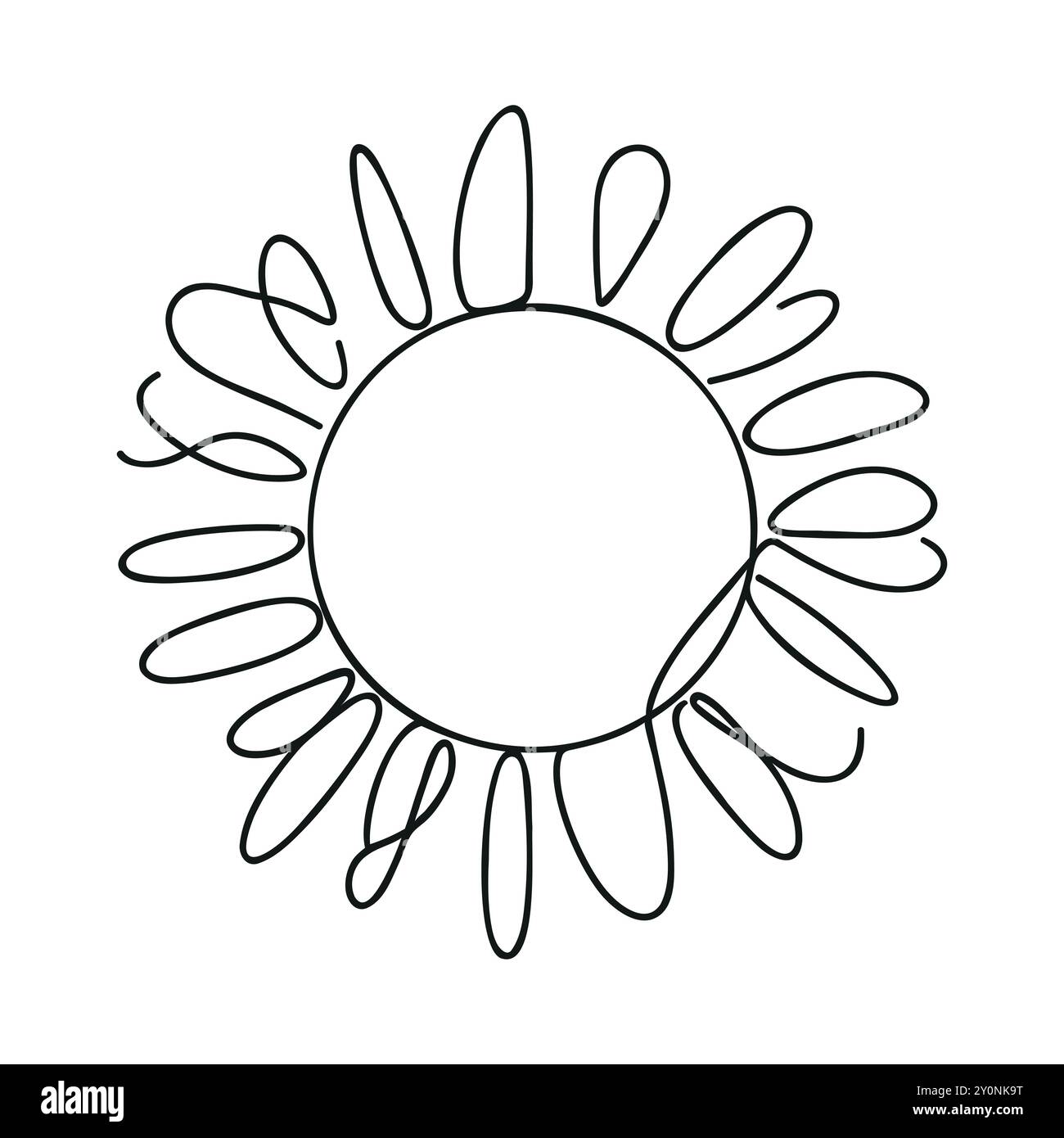 Sun continuous one line art drawing. Summer sun contour line sign ...