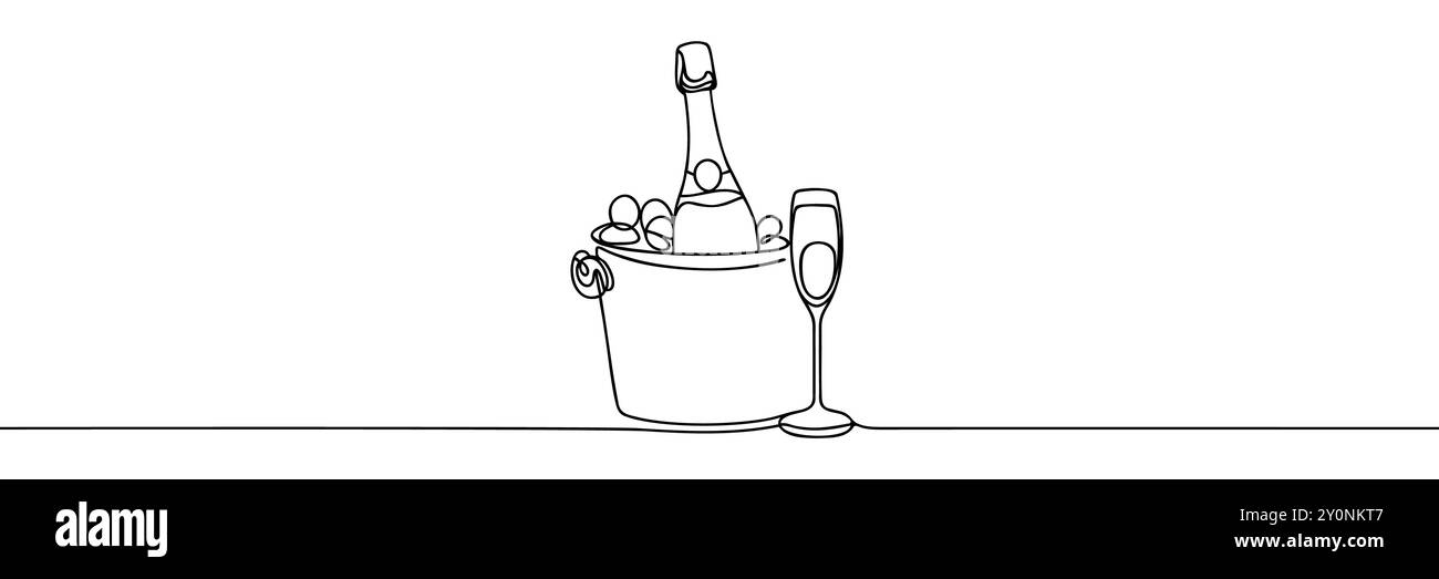 continuous line Champagne bottle Wine Bucket Alcoholic drink and glass ...