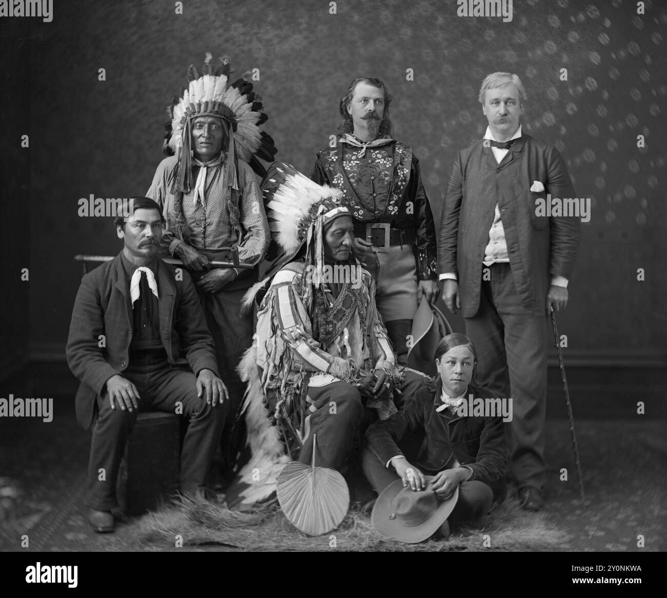 Portrait of Buffalo Bill and his troupe, including Sitting Bull, taken ...