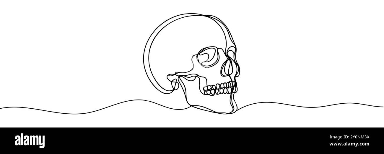 Human scull. One line continuous Halloween skull isolated on white ...
