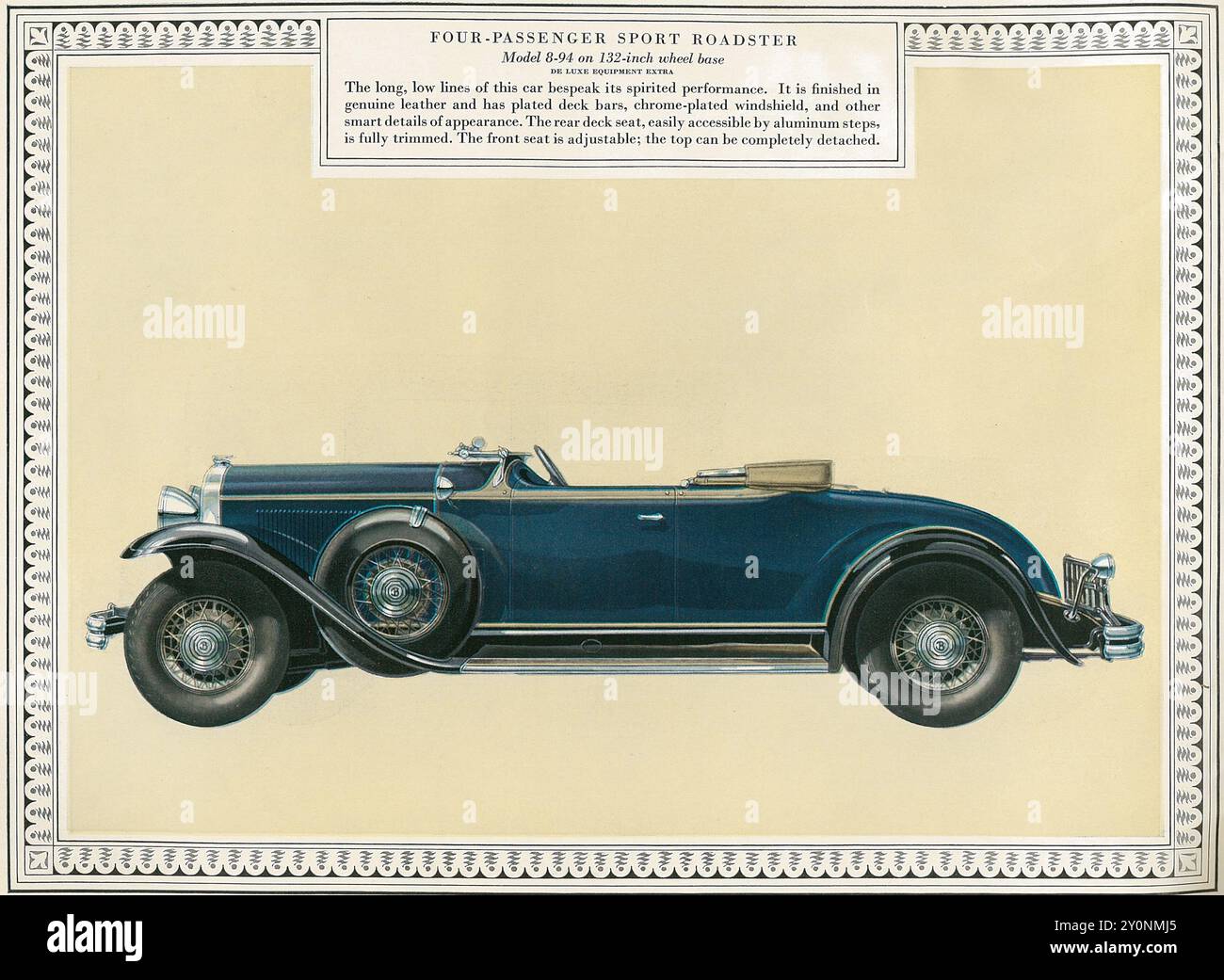 Blue Four Passenger Sport Roadster. Promotional brochure illustration ...