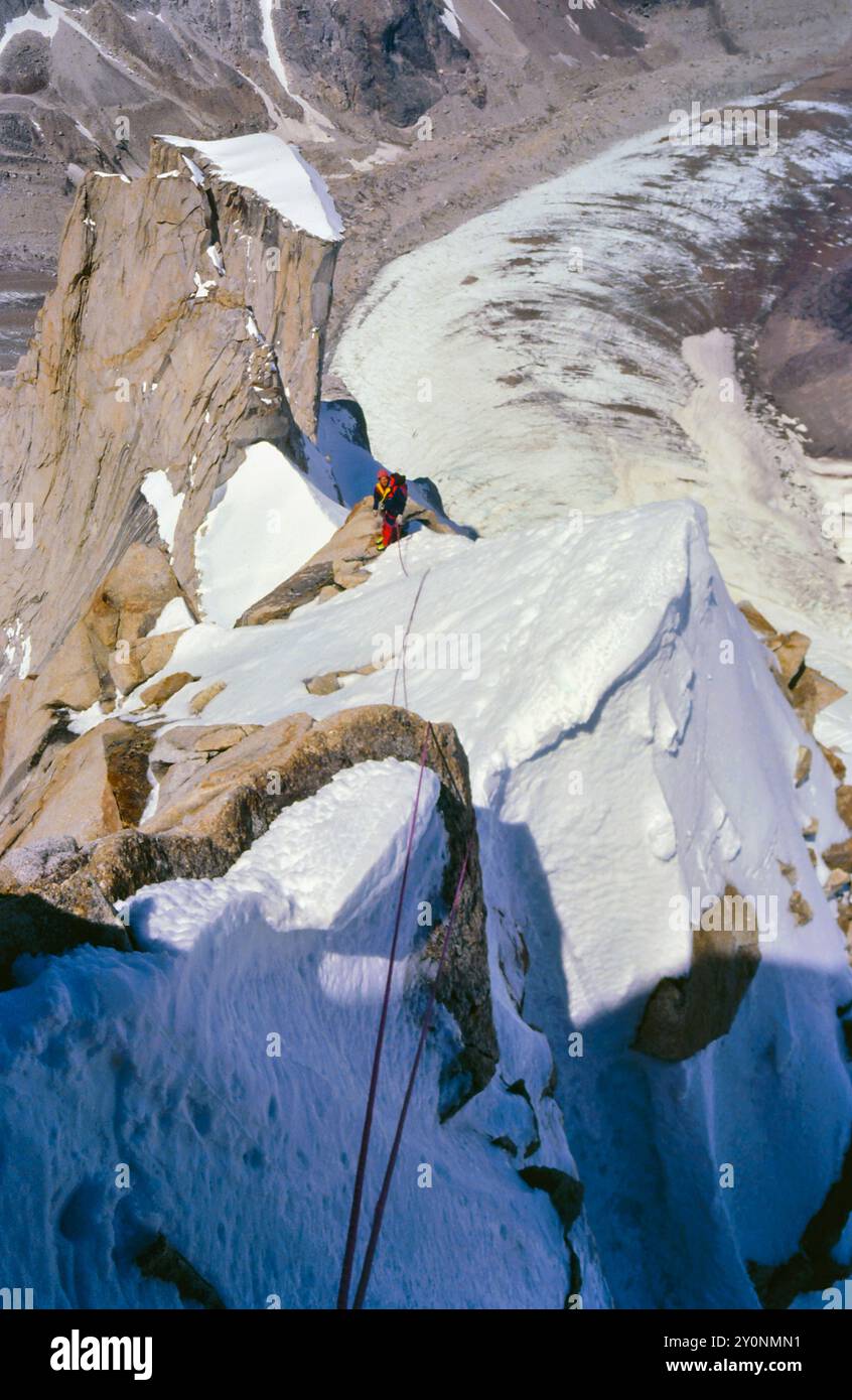 The norwegian climber Tor Tiller on a snowy part on the Maestri route ...