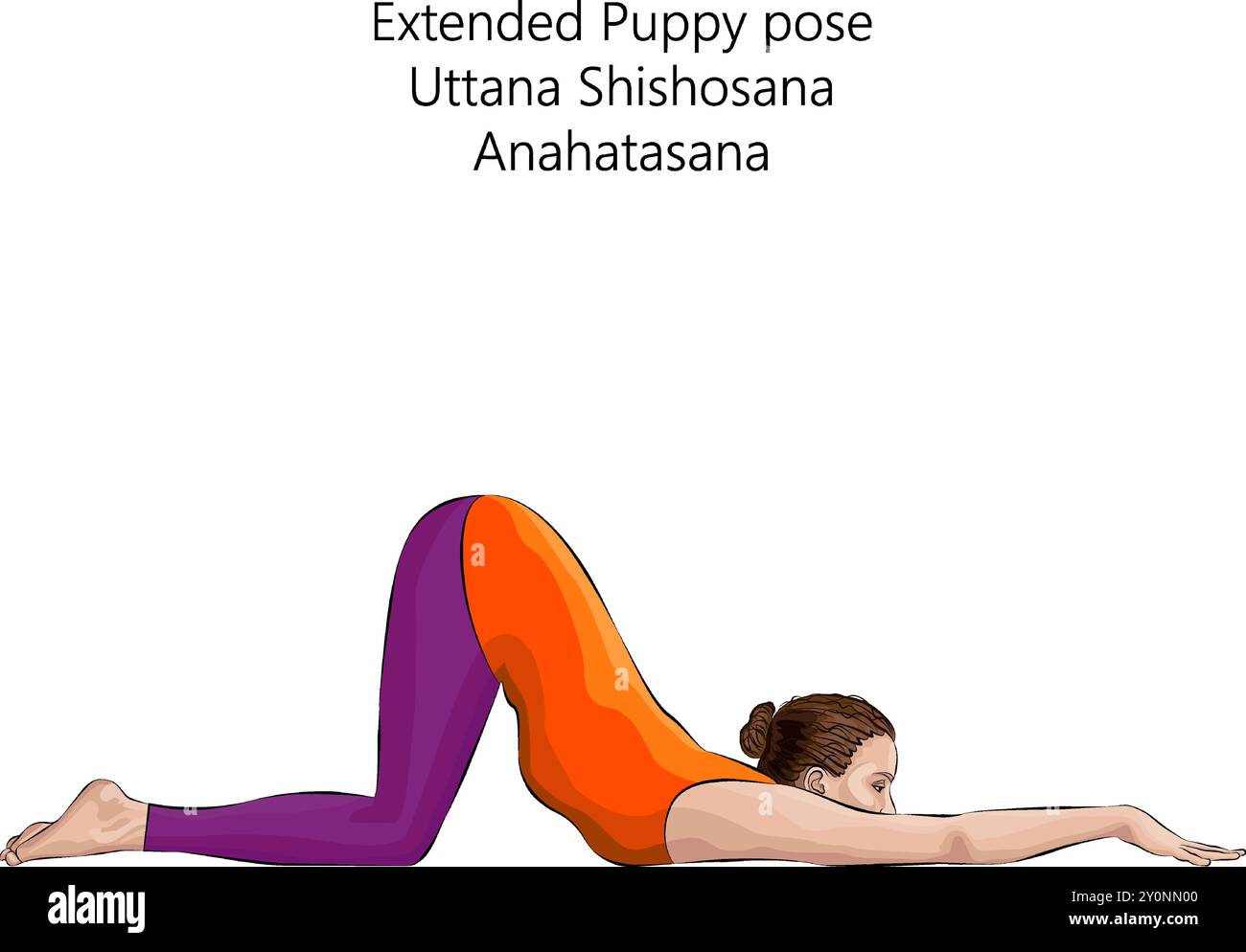 Young woman practicing Uttana Shishosana yoga pose. Anahatasana ...