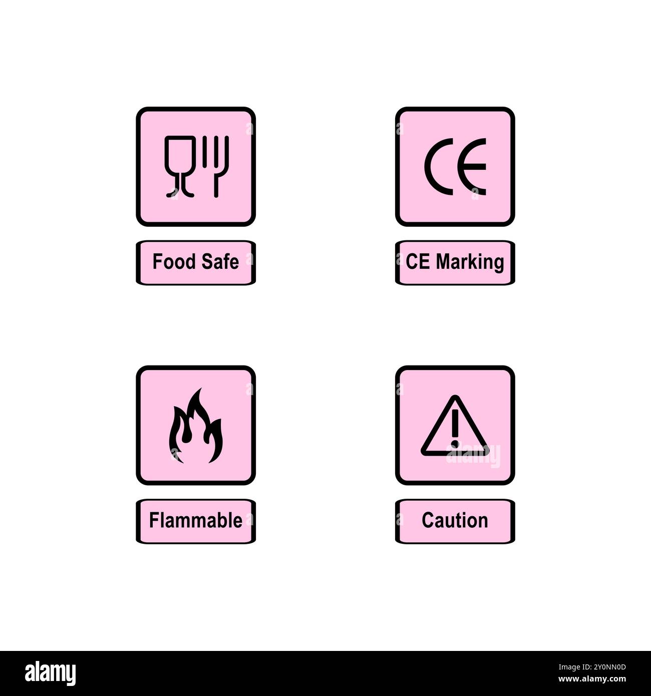 Packaging health safety icons. Package symbols. Food safe, CE Marking ...