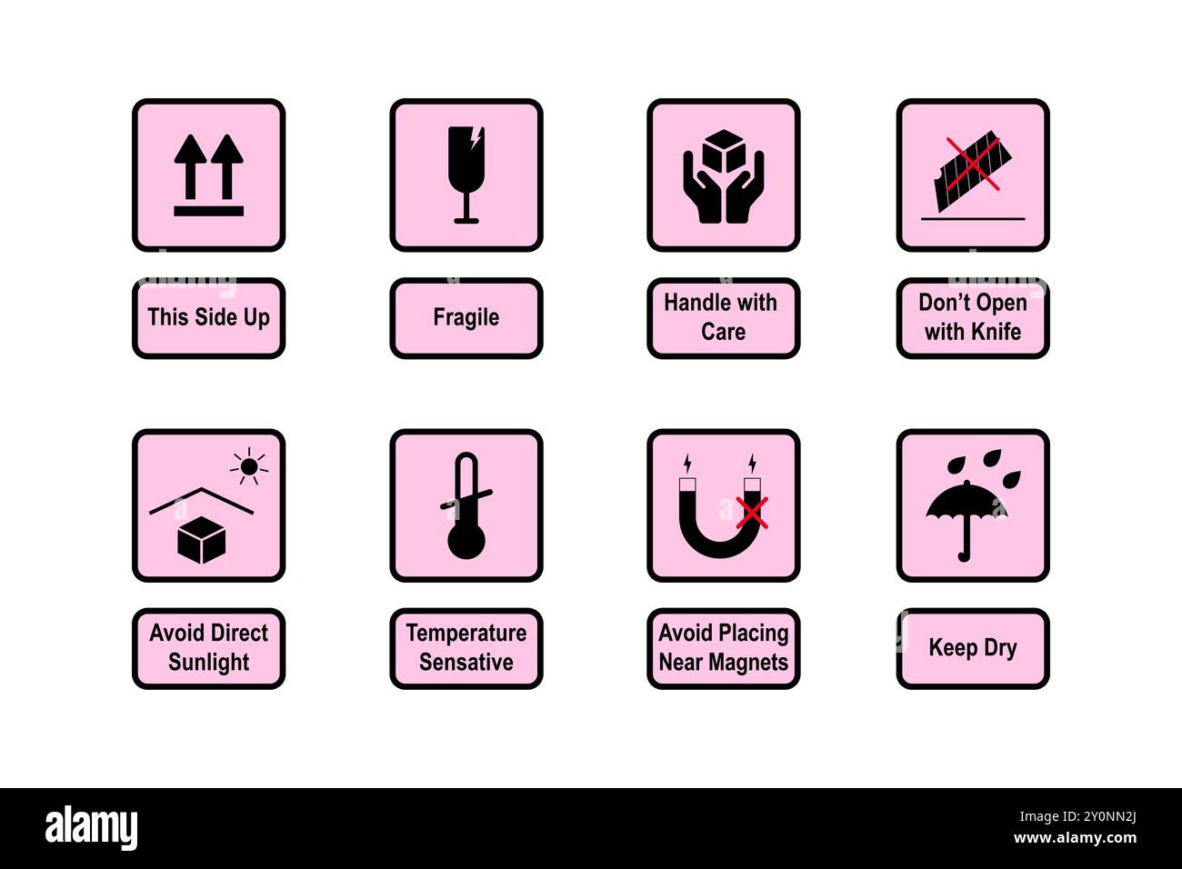 Packaging protection icons. Package Transportation caution symbols ...