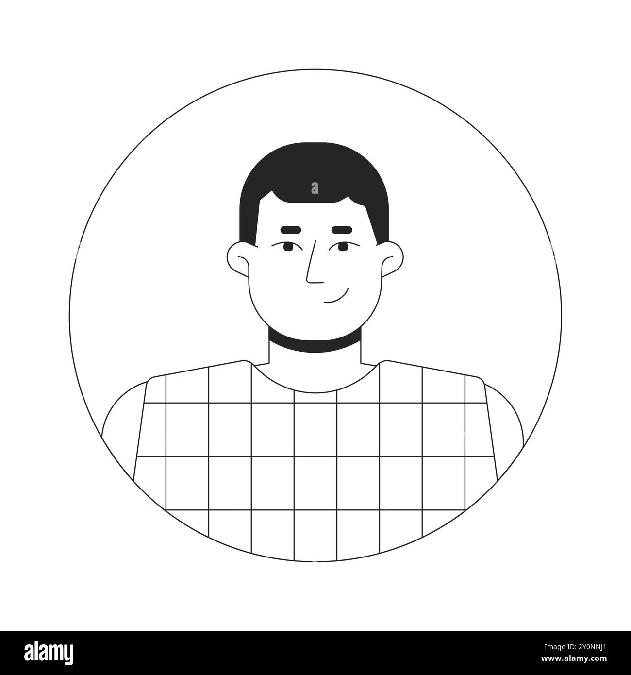 Caucasian plus size man smirking black and white 2D vector avatar ...