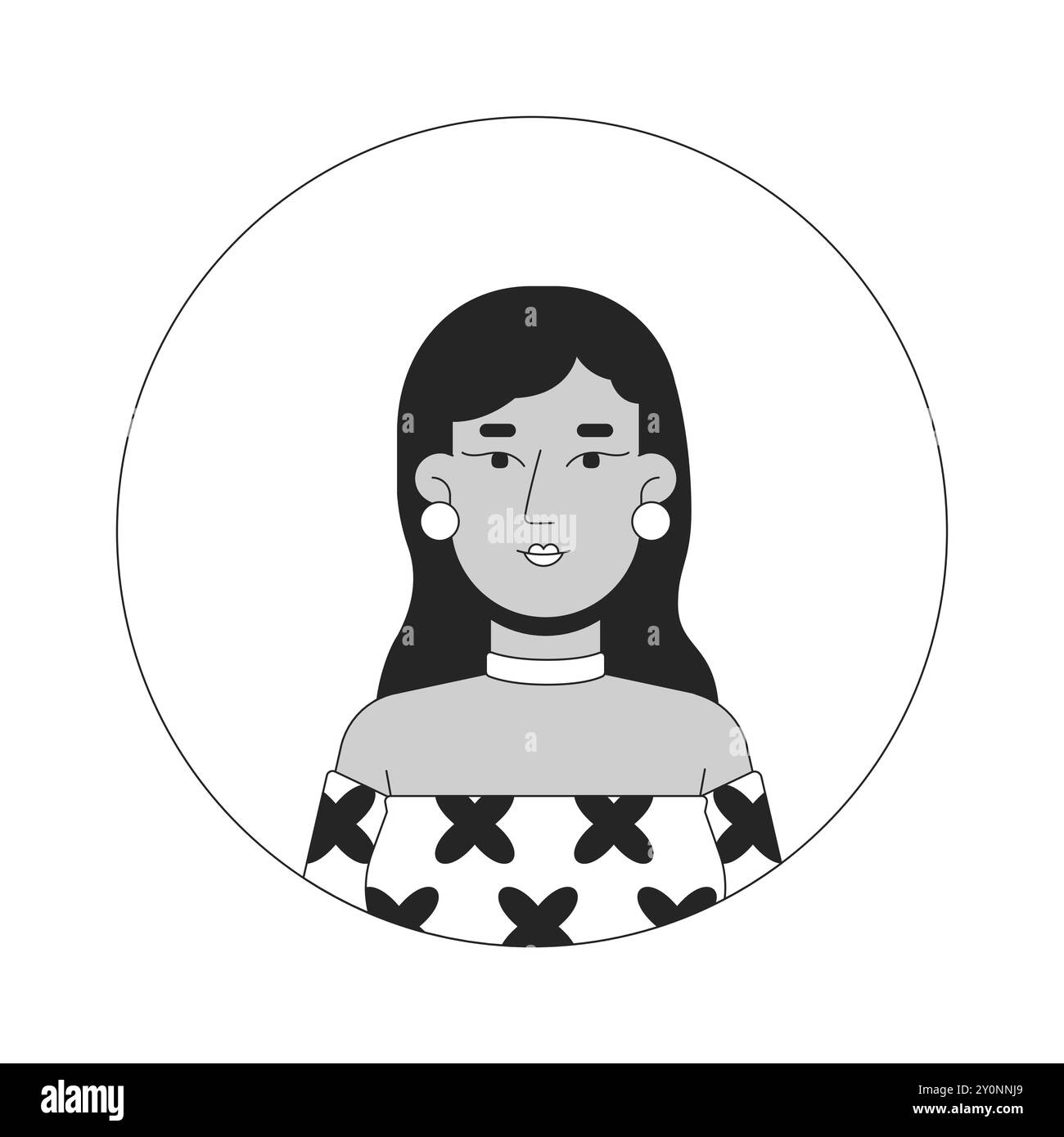 Indian beautiful woman in dress and earrings black and white 2D vector ...