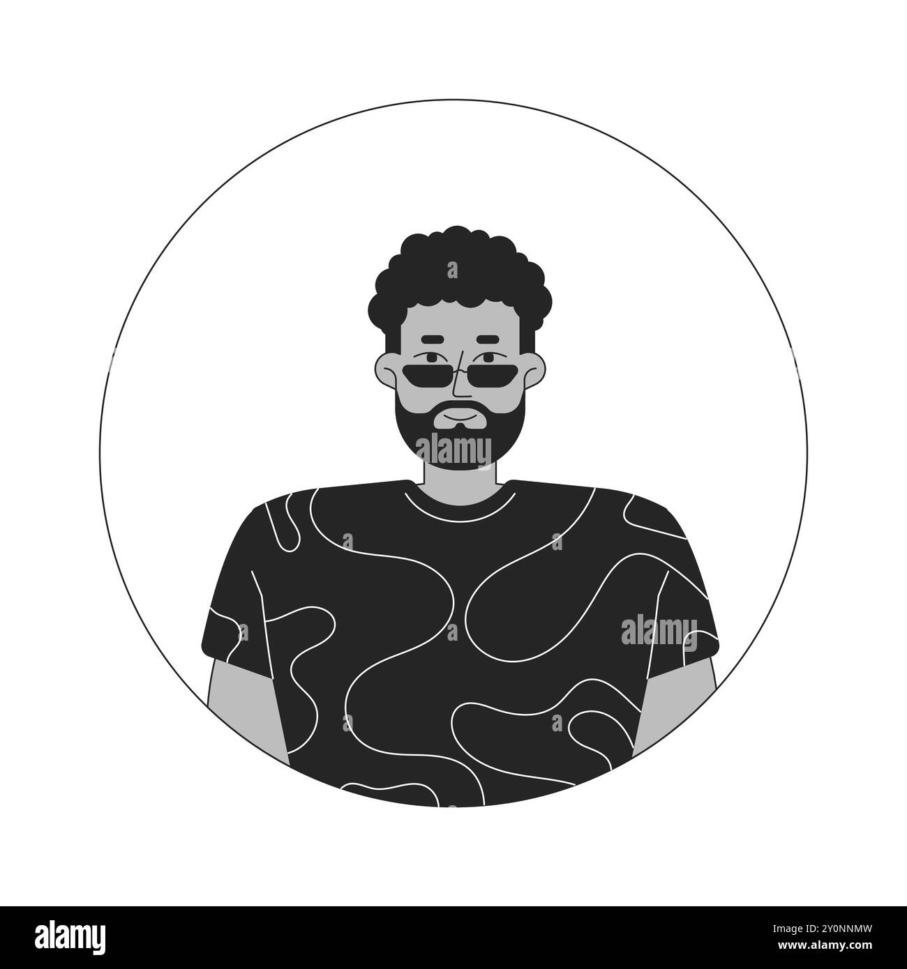 Black man bearded sunglasses black and white 2D vector avatar ...