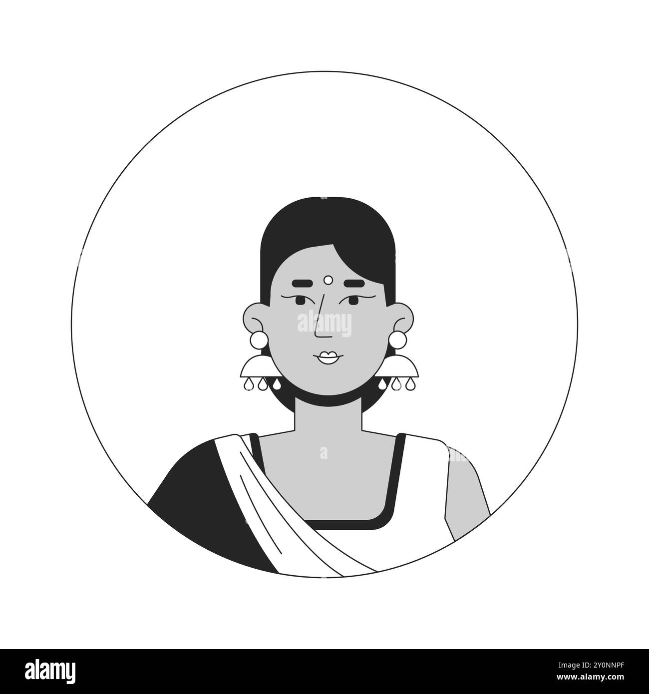 Hindu woman in saree dress black and white 2D vector avatar ...