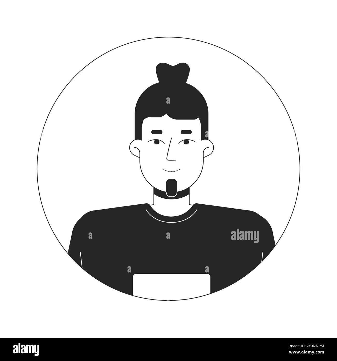 Caucasian man bun and beard goatee black and white 2D vector avatar ...